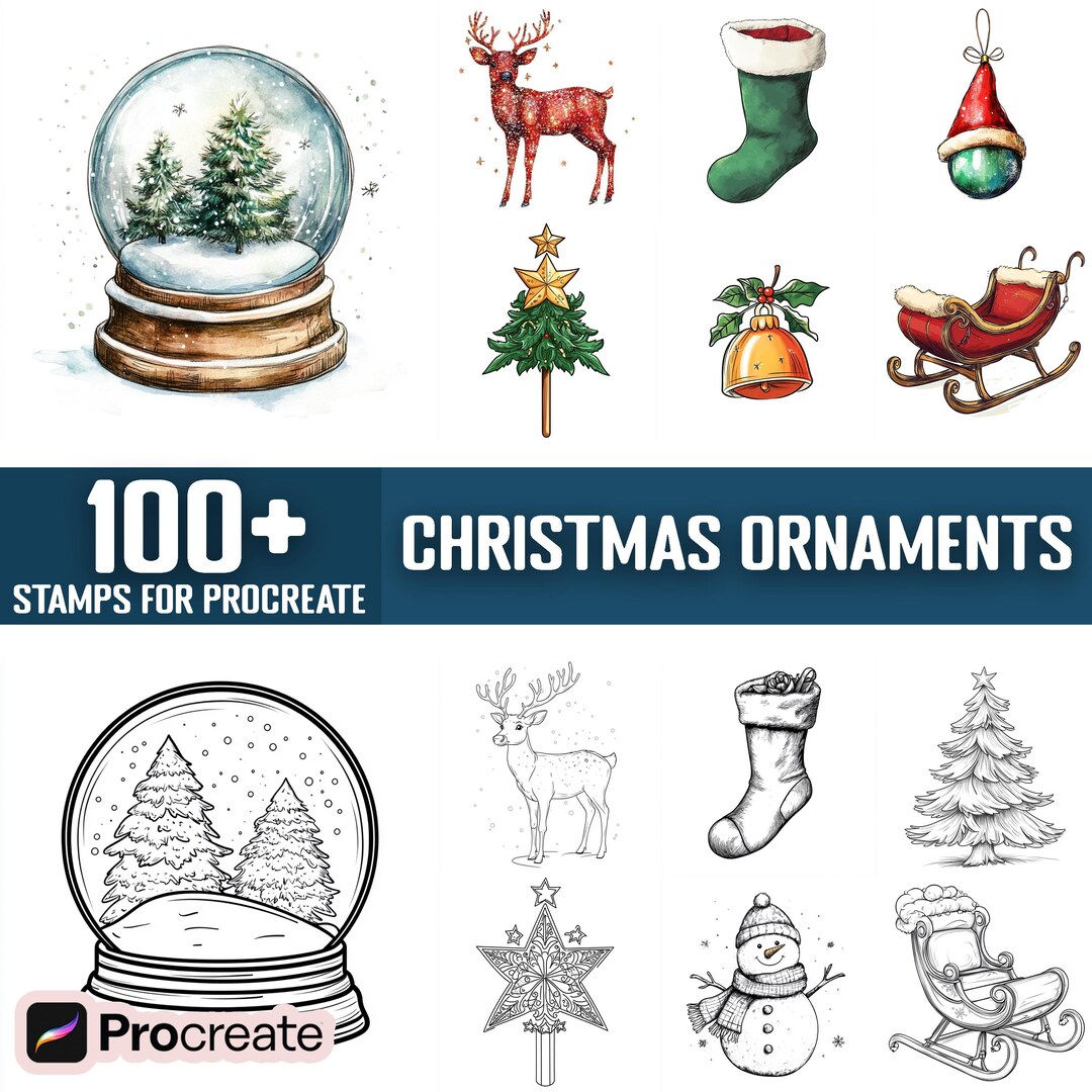 100+ Christmas Ornaments Procreate Stamps, Brushes for Procreate ...