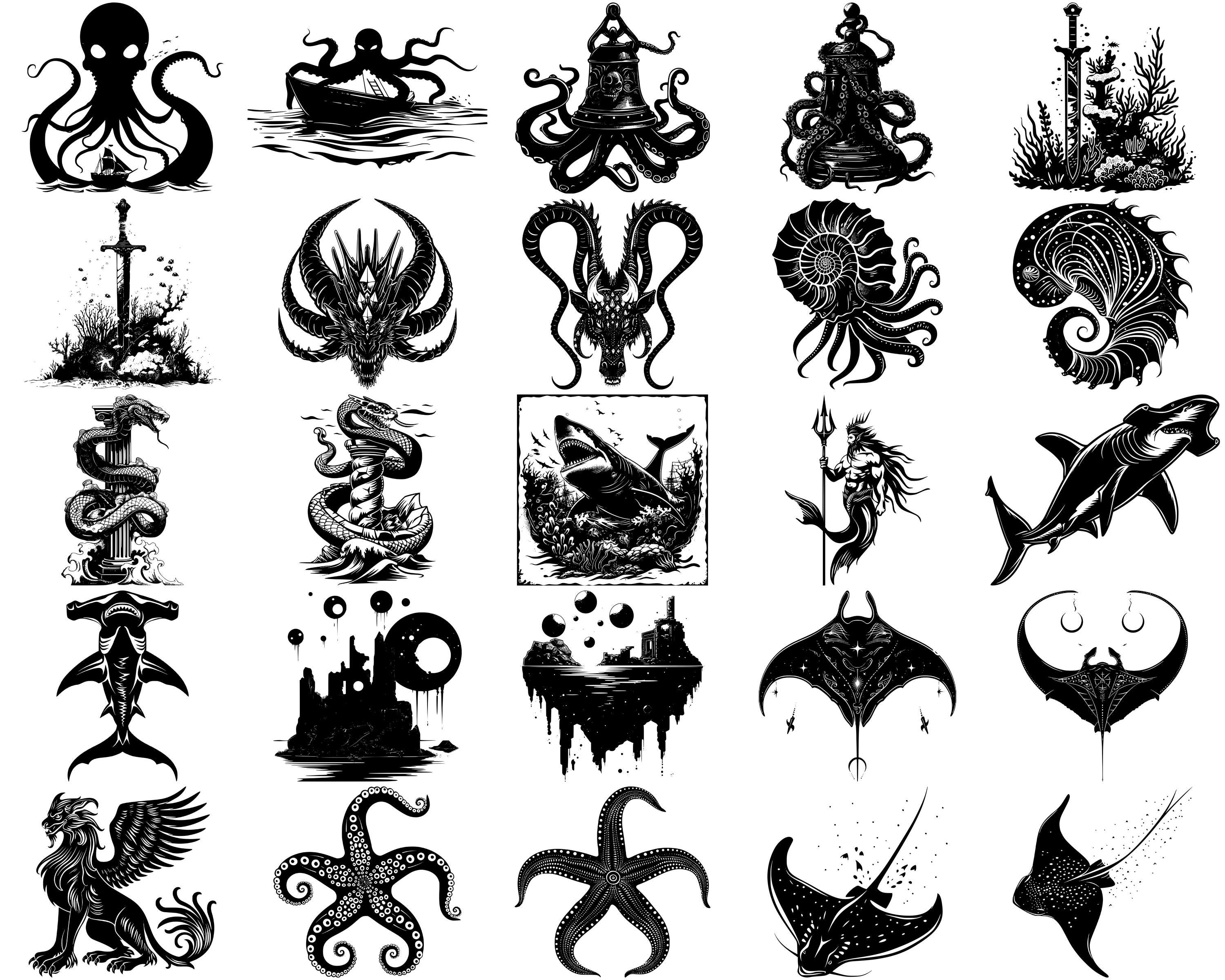Mythological Sea Creatures SVG Bundle, Set of 100, Instant Digital ...