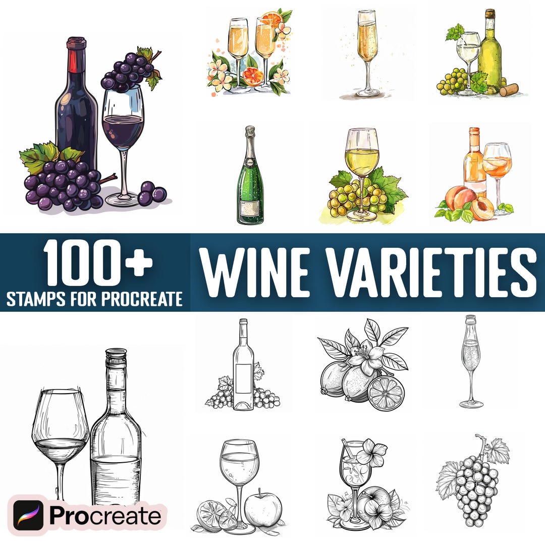 100+ Wine Varieties Procreate Stamps, Brushes for Procreate, Instant ...