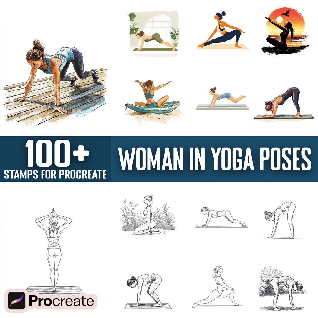 100+ Woman Yoga Poses Procreate Stamps, Brushes for Procreate, Instant ...