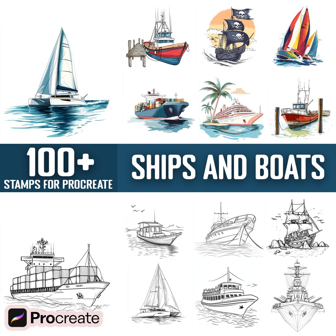 100+ Ships and Boats Procreate Stamps, Brushes for Procreate, Instant ...