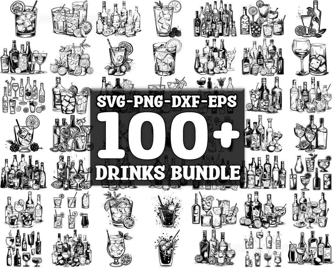Alcohol Drinks SVG Bundle, Set of 100, Instant Digital Download, Png ...