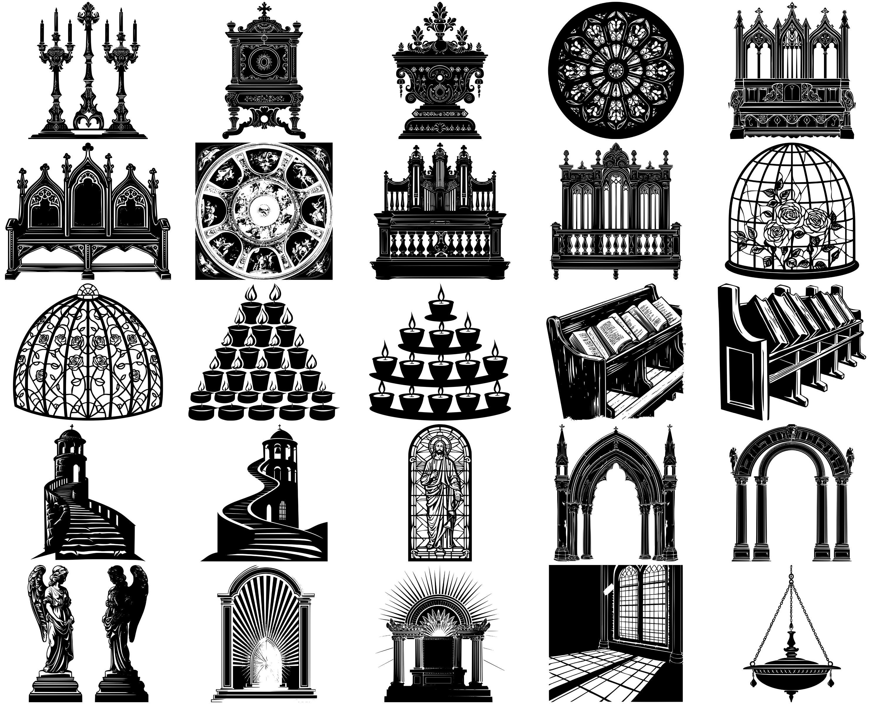 Ornate Cathedral Interiors SVG Bundle, Set of 100, Instant Digital ...