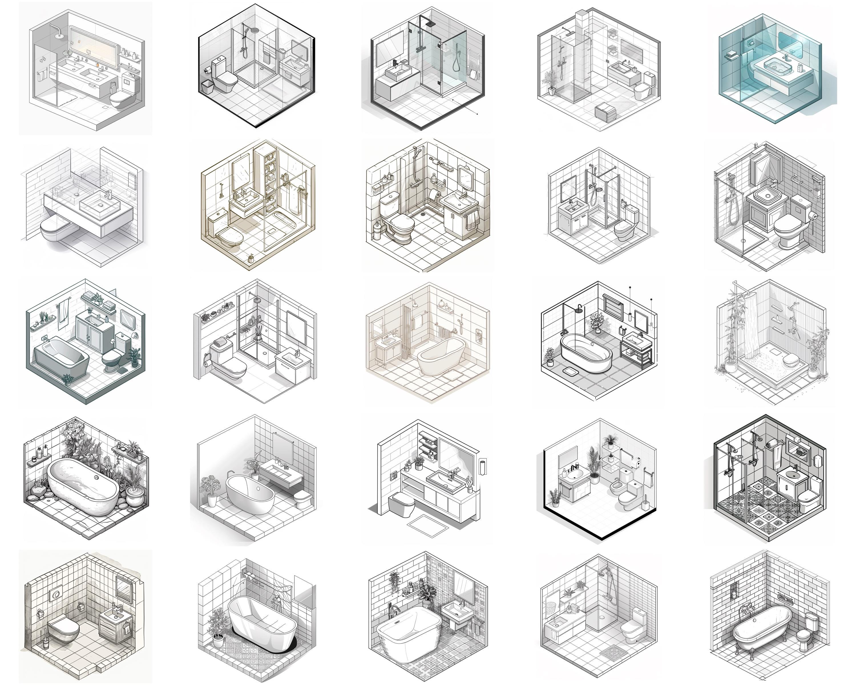 100+ Isometric Bathroom Procreate Stamps, Brushes for Procreate ...