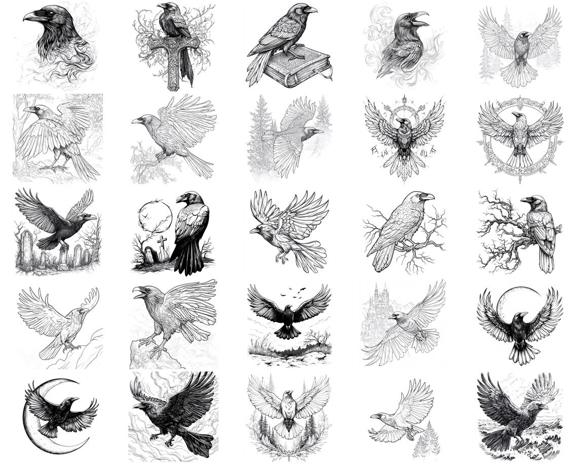 100+ Raven Tattoo Procreate Stamps, Brushes for Procreate, Instant ...