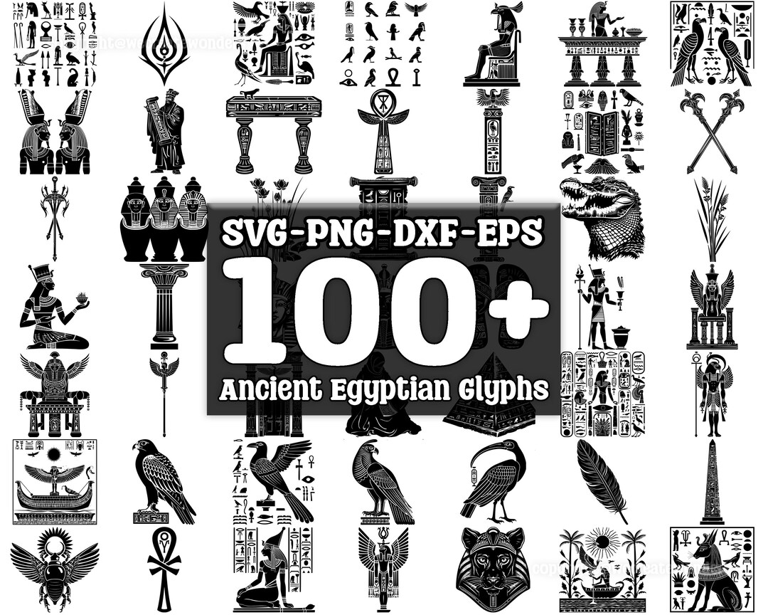 Ancient Egyptian Glyphs SVG Bundle, Set of 100, Instant Digital ...
