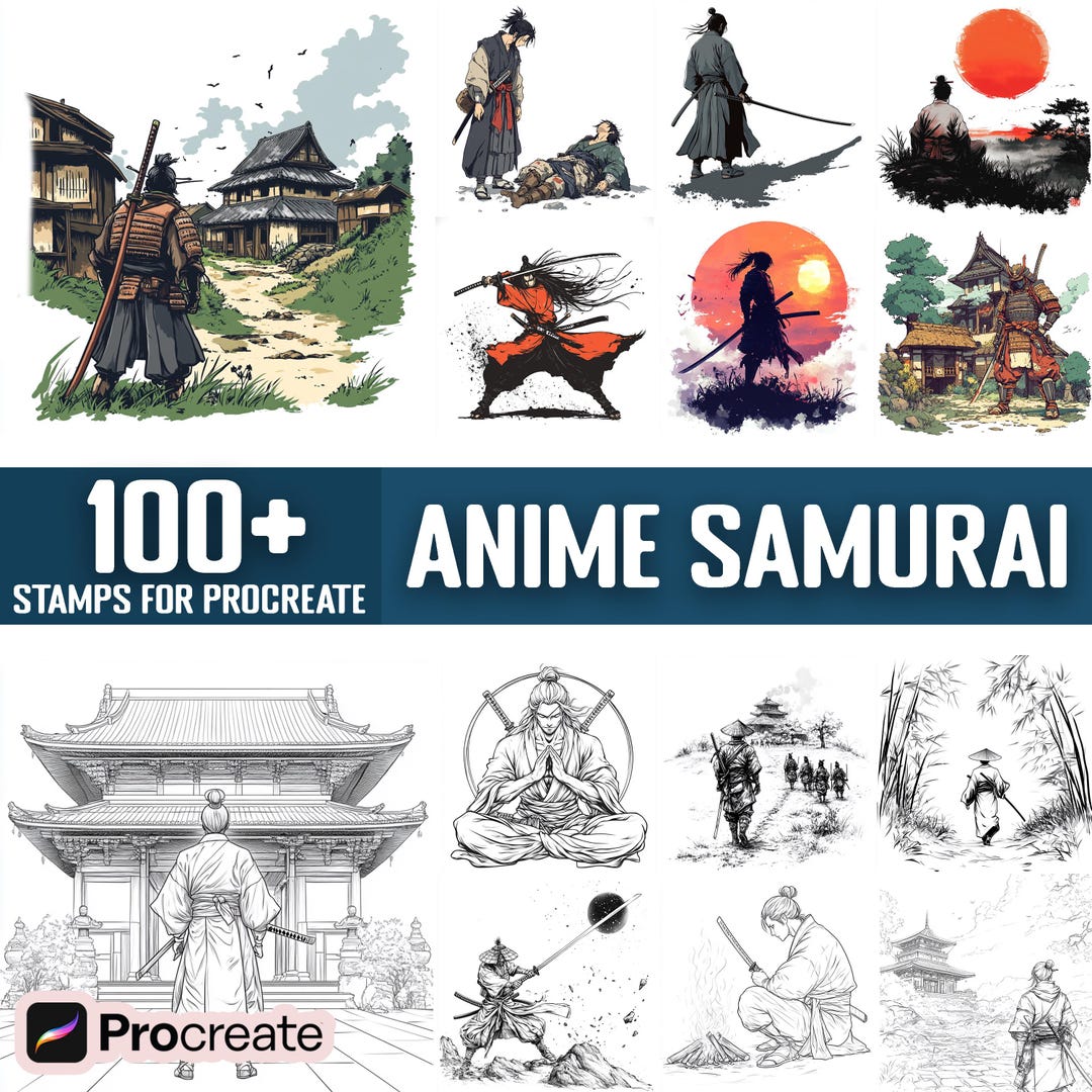 100+ Anime Samurai Procreate Stamps, Brushes for Procreate, Instant ...