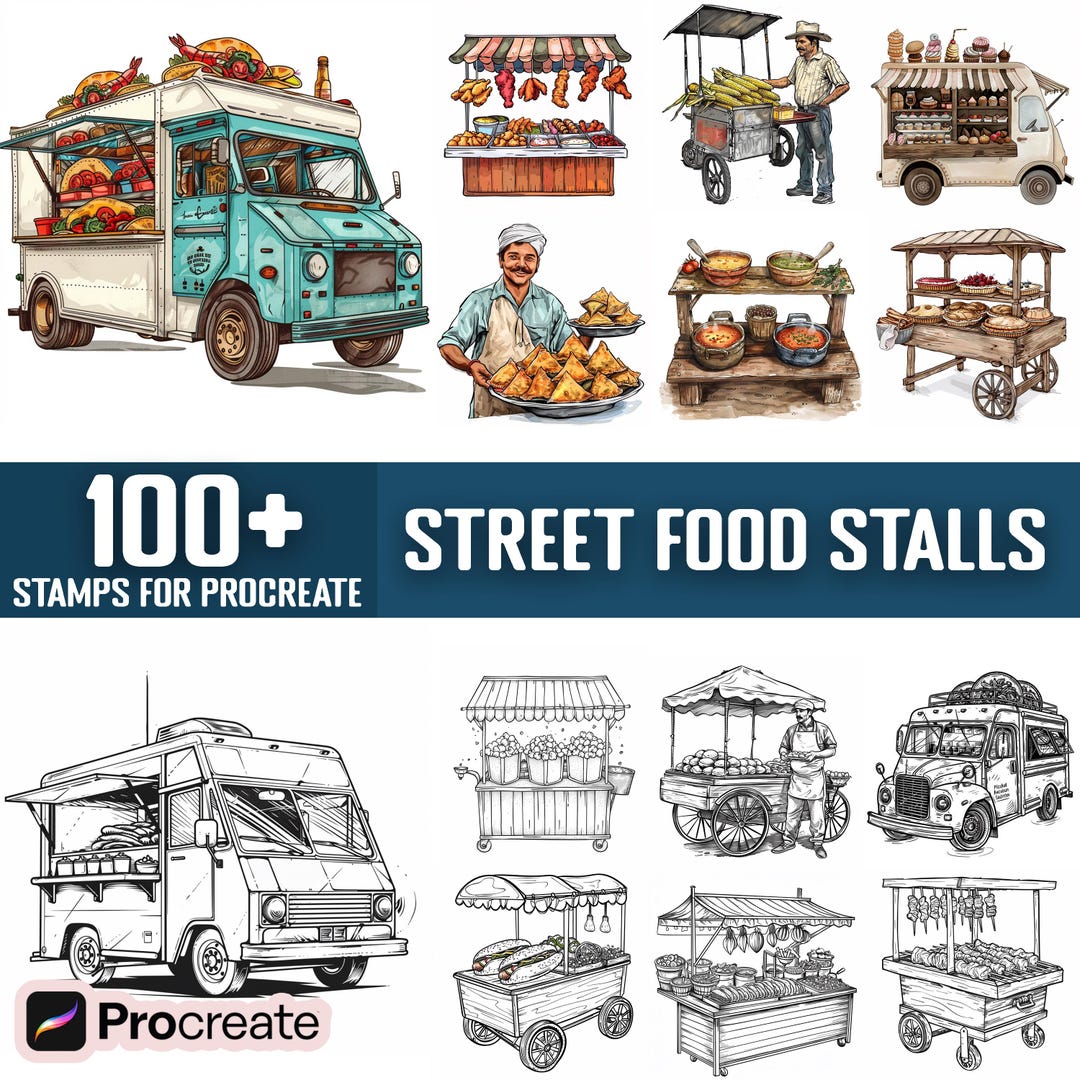 100+ Street Food Stalls Procreate Stamps, Brushes for Procreate ...