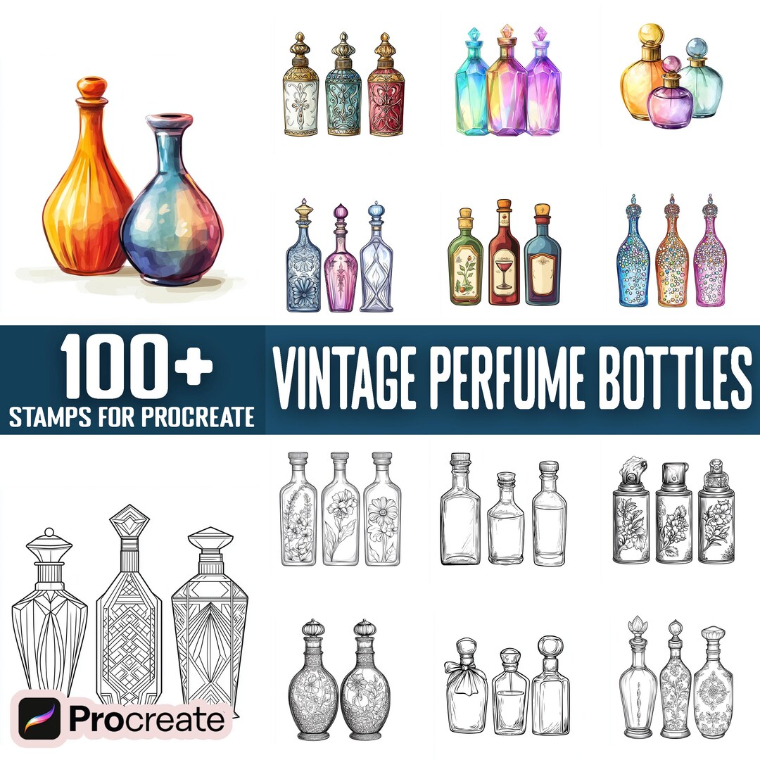 100+ Vintage Perfume Bottle Procreate Stamps, Brushes for Procreate ...