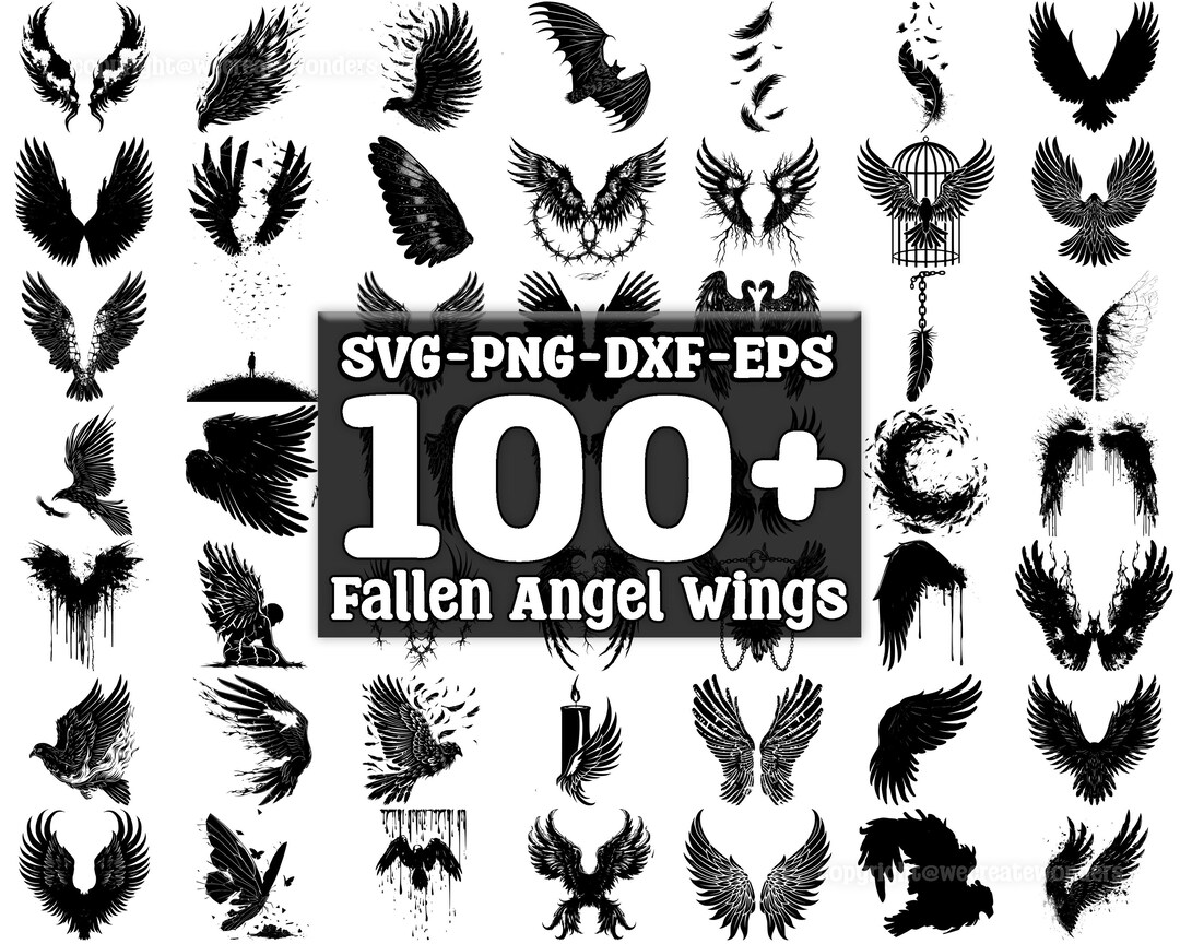 Fallen Angel Wings SVG Bundle, Set of 100, Instant Digital Download ...
