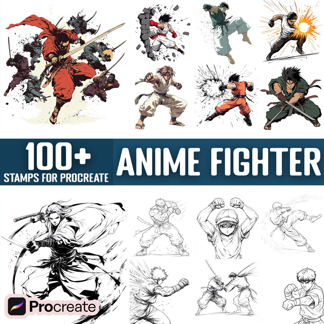 100+ Anime Fighter Procreate Stamps, Brushes for Procreate, Instant ...