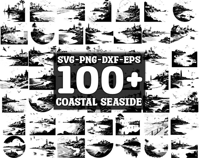 Beach Line Art Bundle Svg Png Eps Dxf Sea Ocean Outline Design Cut File ...
