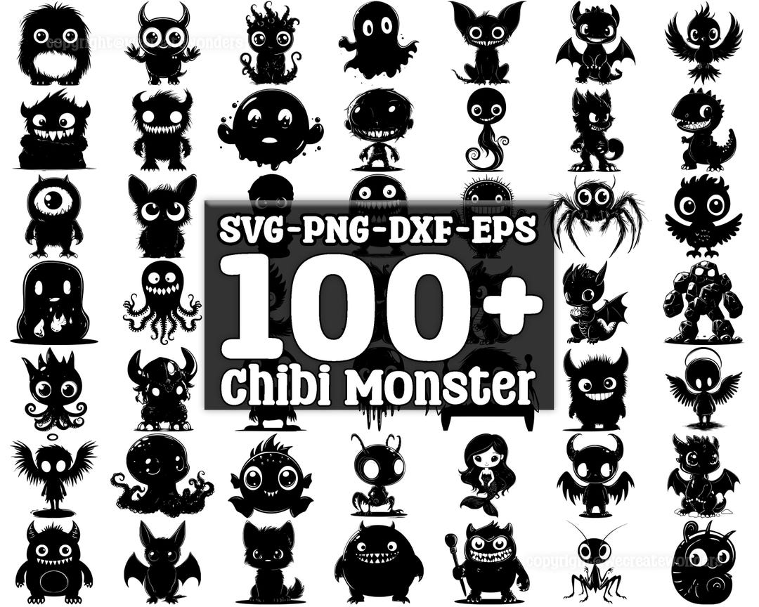 Chibi Monster SVG Bundle, Set of 100, Instant Digital Download, Png ...