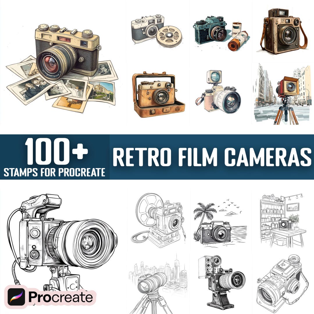 100+ Retro Film Cameras Procreate Stamps, Brushes for Procreate ...
