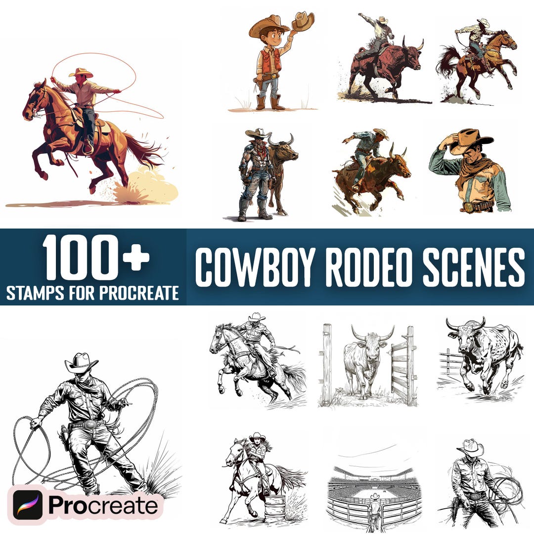 100+ Cowboy Rodeo Procreate Stamps, Brushes for Procreate, Instant ...