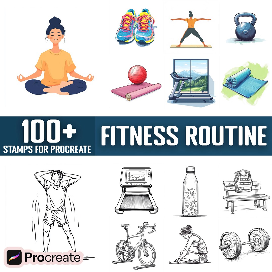 100+ Fitness Routine Procreate Stamps, Brushes for Procreate, Instant ...