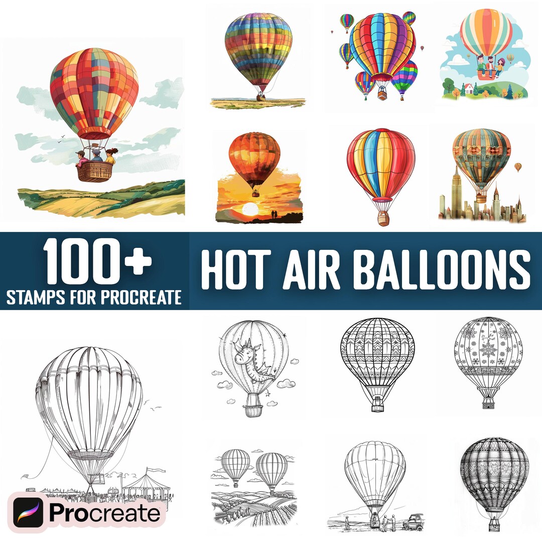 100+ Hot Air Balloon Procreate Stamps, Brushes for Procreate, Instant ...