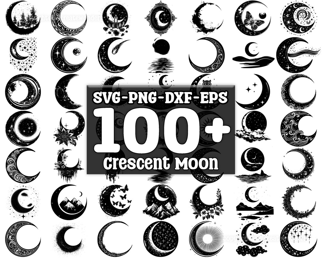Crescent Moon SVG Bundle, Set of 100, Instant Digital Download, Png ...