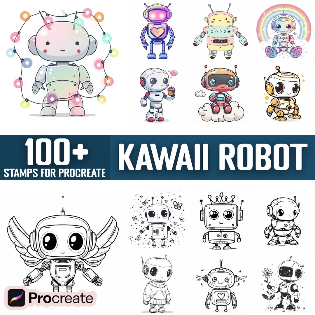 100+ Kawaii Robot Procreate Stamps, Brushes for Procreate, Instant ...