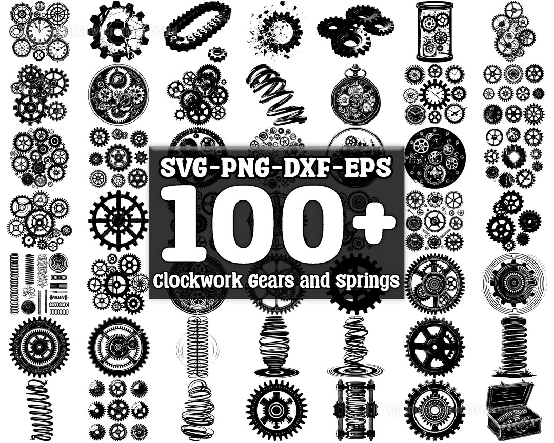 Clockwork Gears and Springs SVG Bundle, Set of 100, Instant Digital ...
