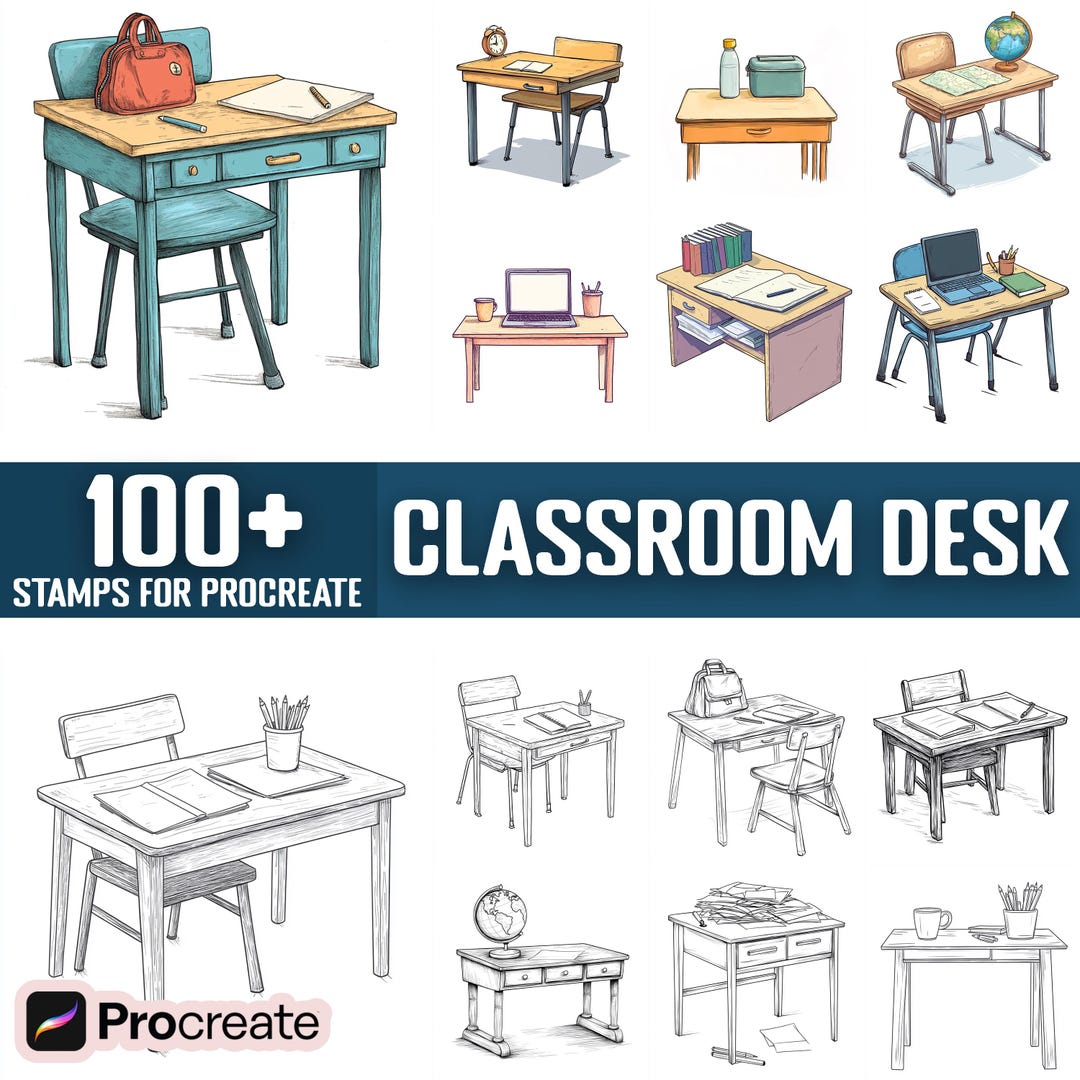 100+ Classroom Desk Procreate Stamps, Brushes for Procreate, Instant ...