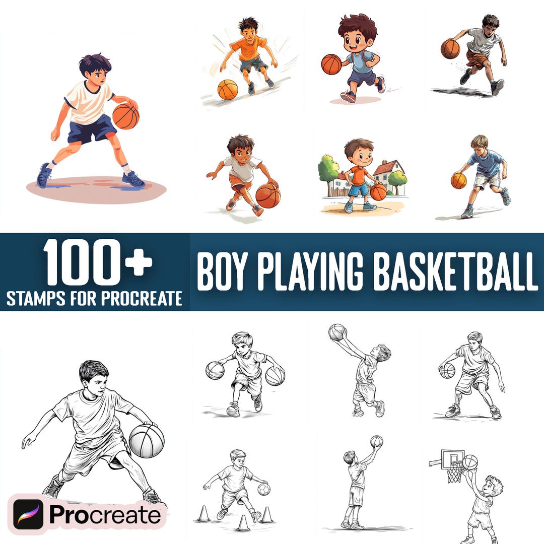 100+ Boy Playing Basketball Procreate Stamps, Brushes for Procreate ...