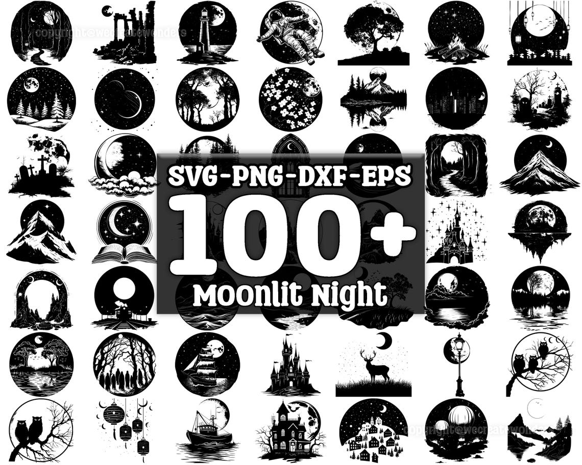 Moonlit Night SVG Bundle, Set of 100, Instant Digital Download, Png ...