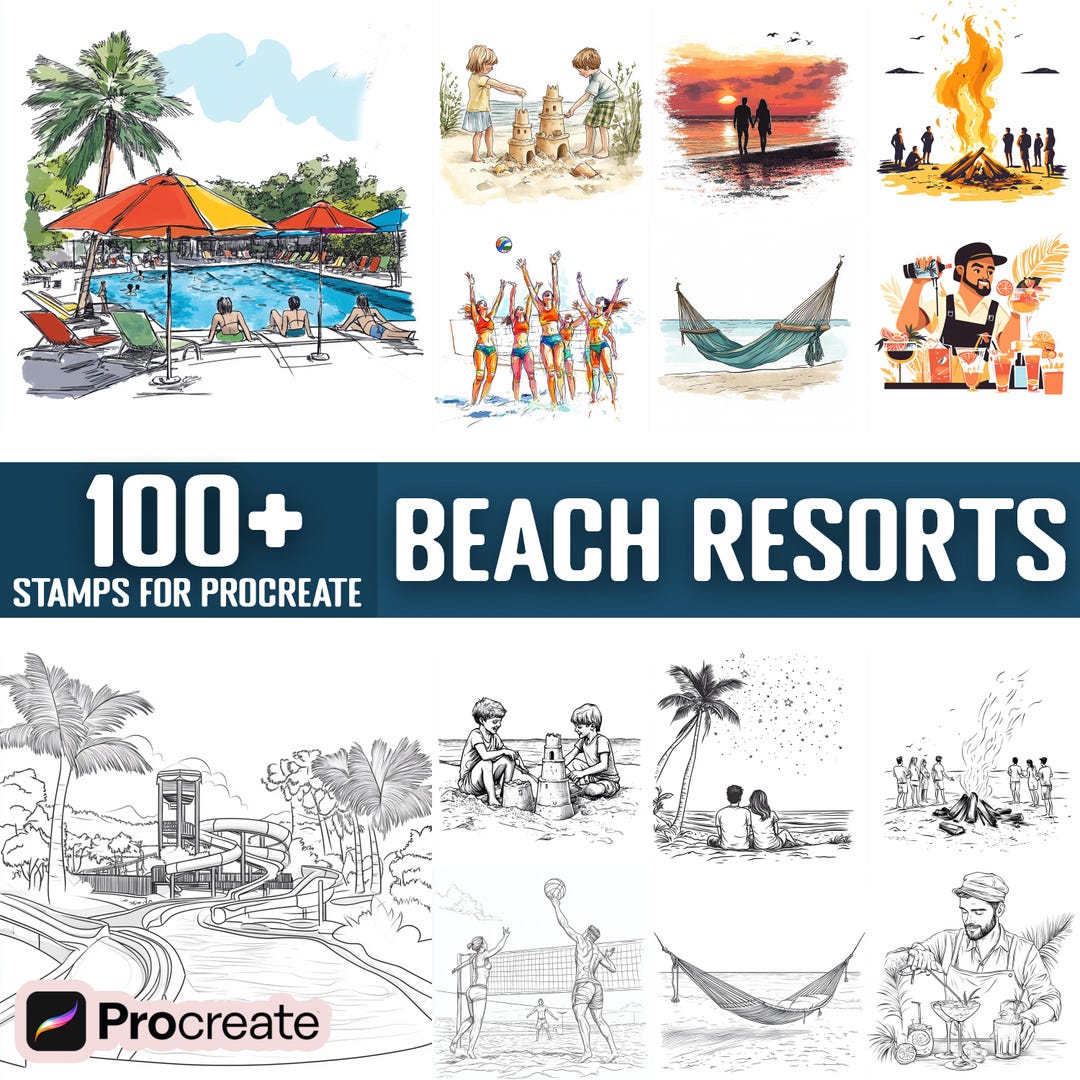 100+ Beach Resorts Procreate Stamps, Brushes for Procreate, Instant ...