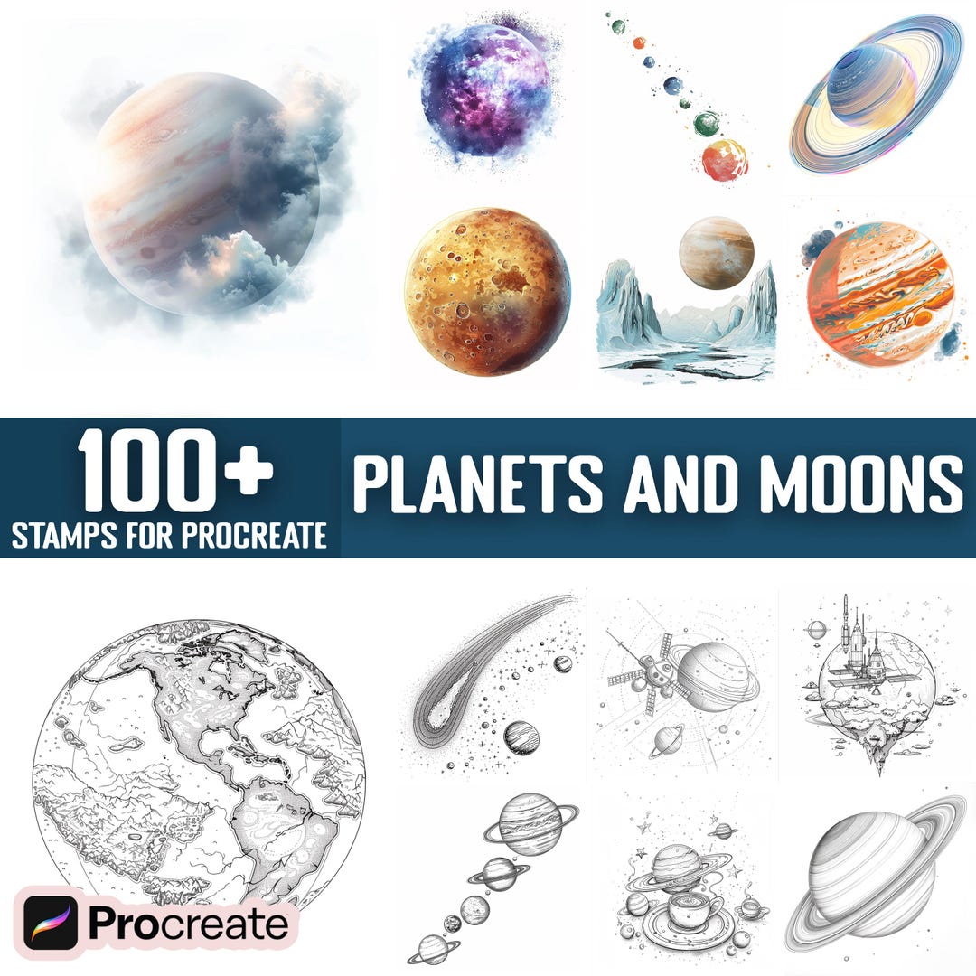 100+ Planet and Moon Procreate Stamps, Brushes for Procreate, Instant ...
