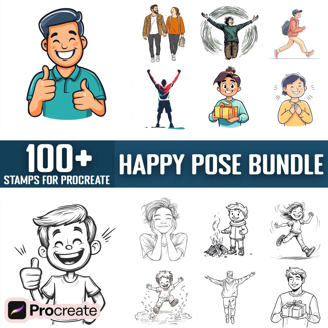 100+ Happy Pose Procreate Stamps, Brushes for Procreate, Instant ...