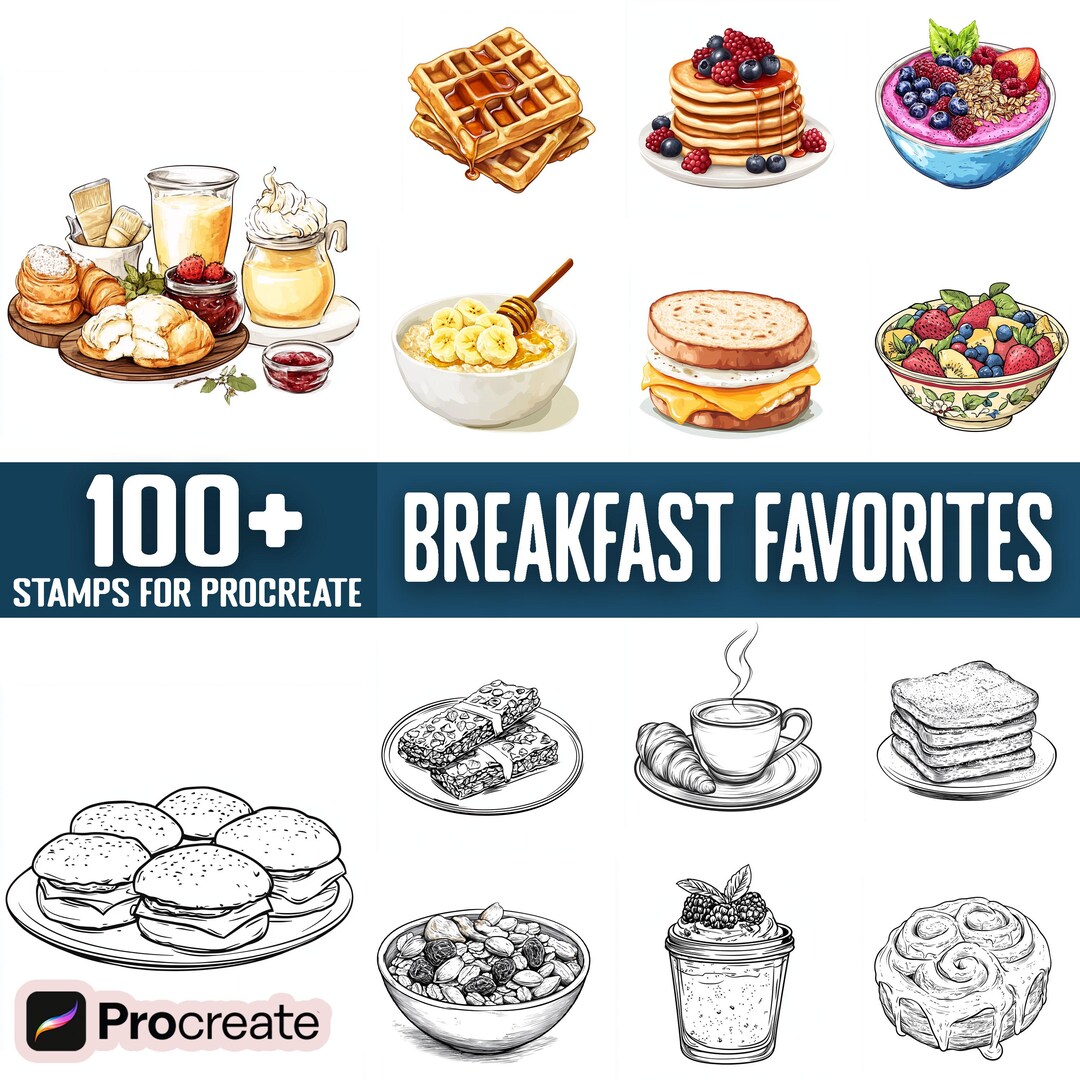 100+ Breakfast Favorites Procreate Stamps, Brushes for Procreate ...