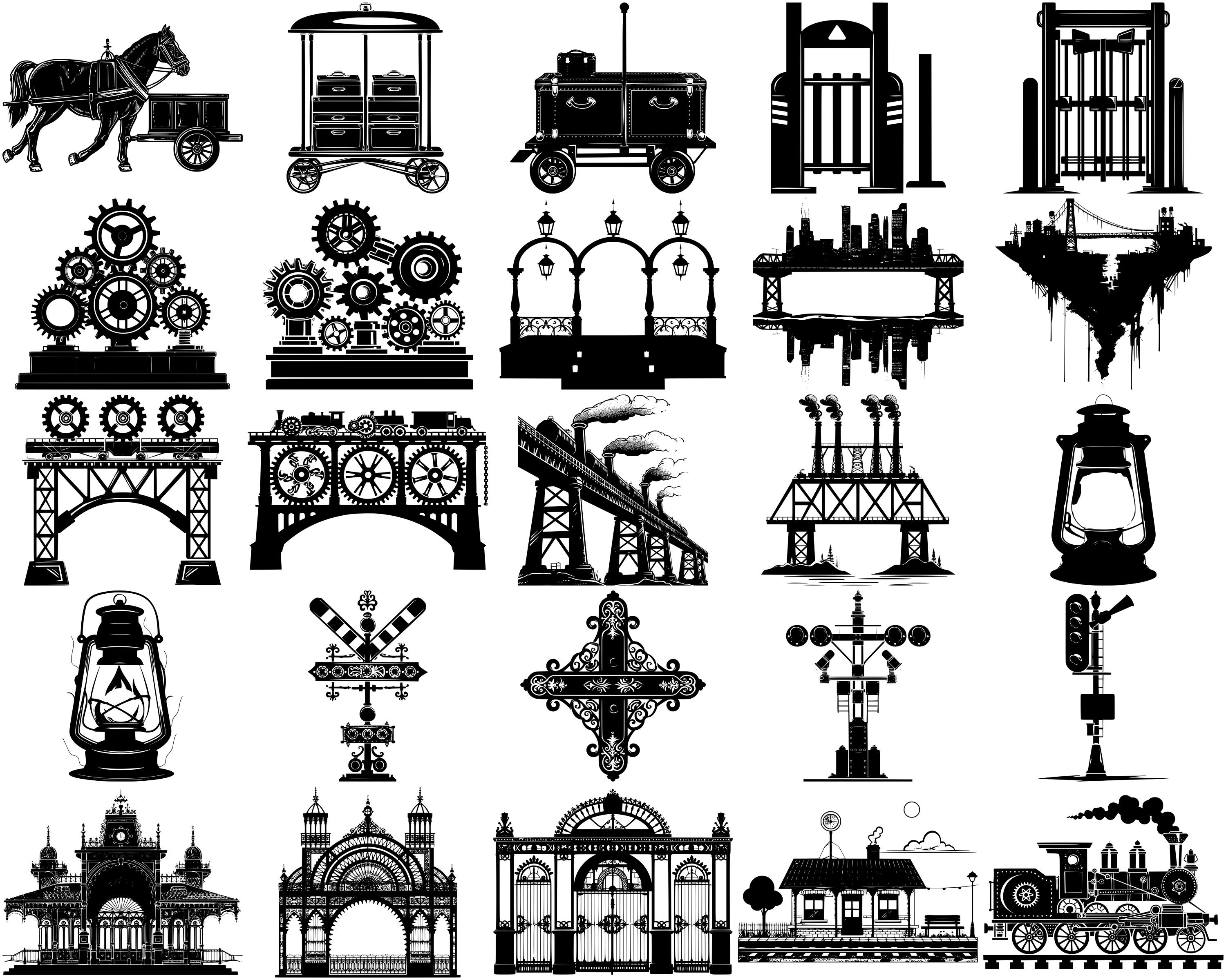 Vintage Rails SVG Bundle, Set of 100, Instant Digital Download, Png ...