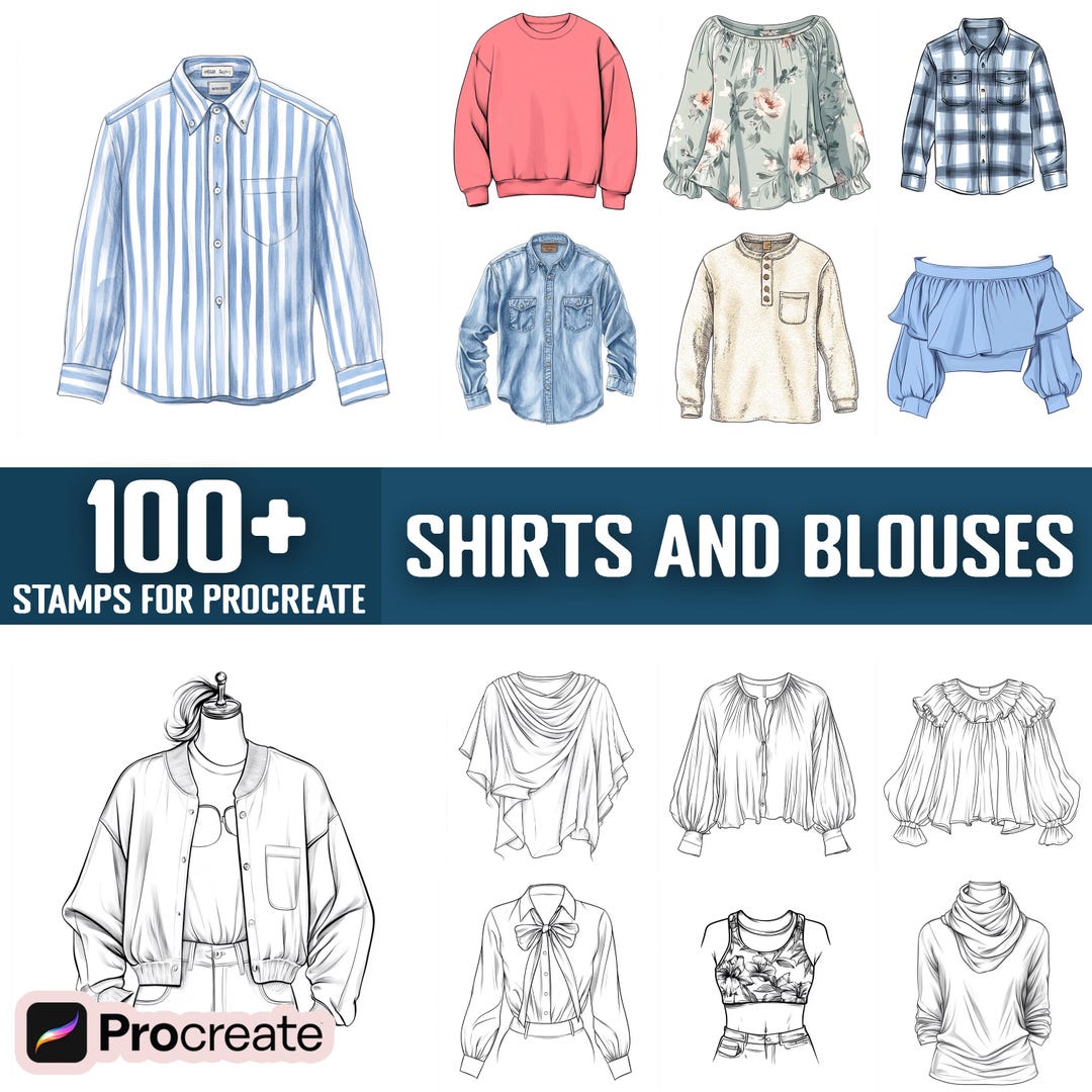100+ Shirts and Blouses Procreate Stamps, Brushes for Procreate ...