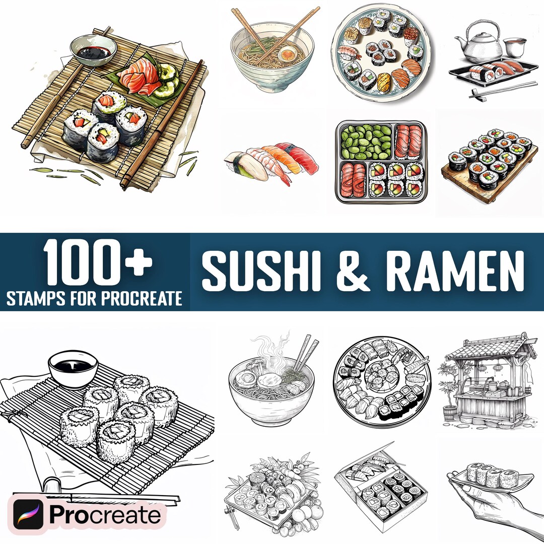 100+ Sushi Ramen Procreate Stamps, Brushes for Procreate, Instant ...