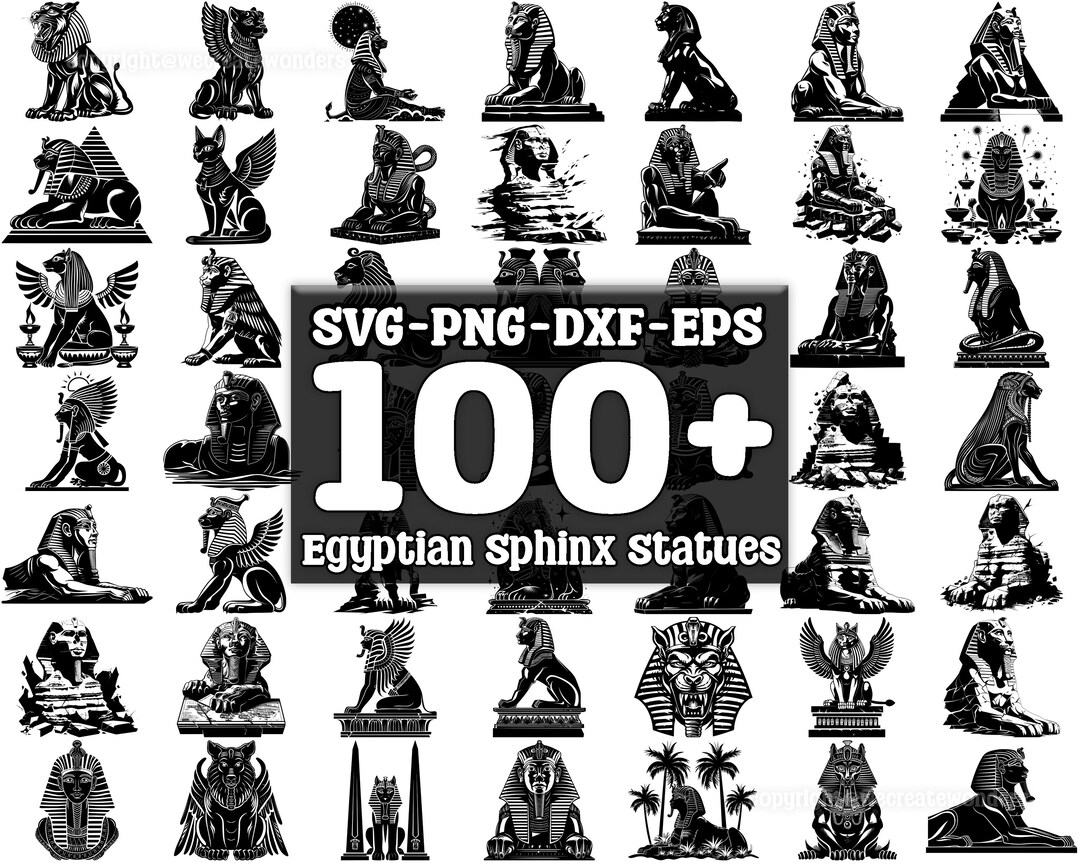 Egyptian Sphinx Statues SVG Bundle, Set of 100, Instant Digital ...