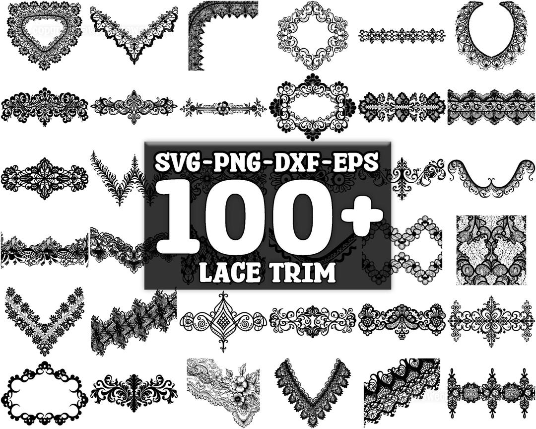 Lace Trim SVG Bundle, Set of 100, Instant Digital Download, Png, Svg ...