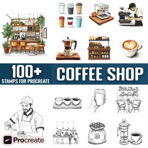 100+ Coffee Procreate Stamps, Brushes for Procreate, Instant Digital ...