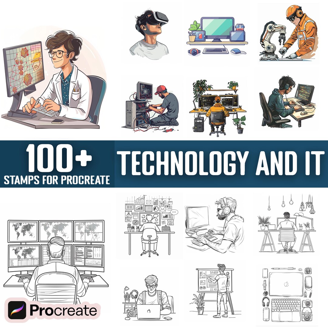 100+ Technology and IT Procreate Stamps, Brushes for Procreate, Instant ...