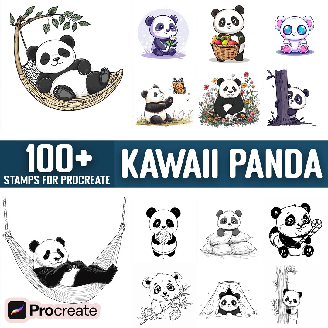100+ Kawaii Panda Procreate Stamps, Brushes for Procreate, Instant ...