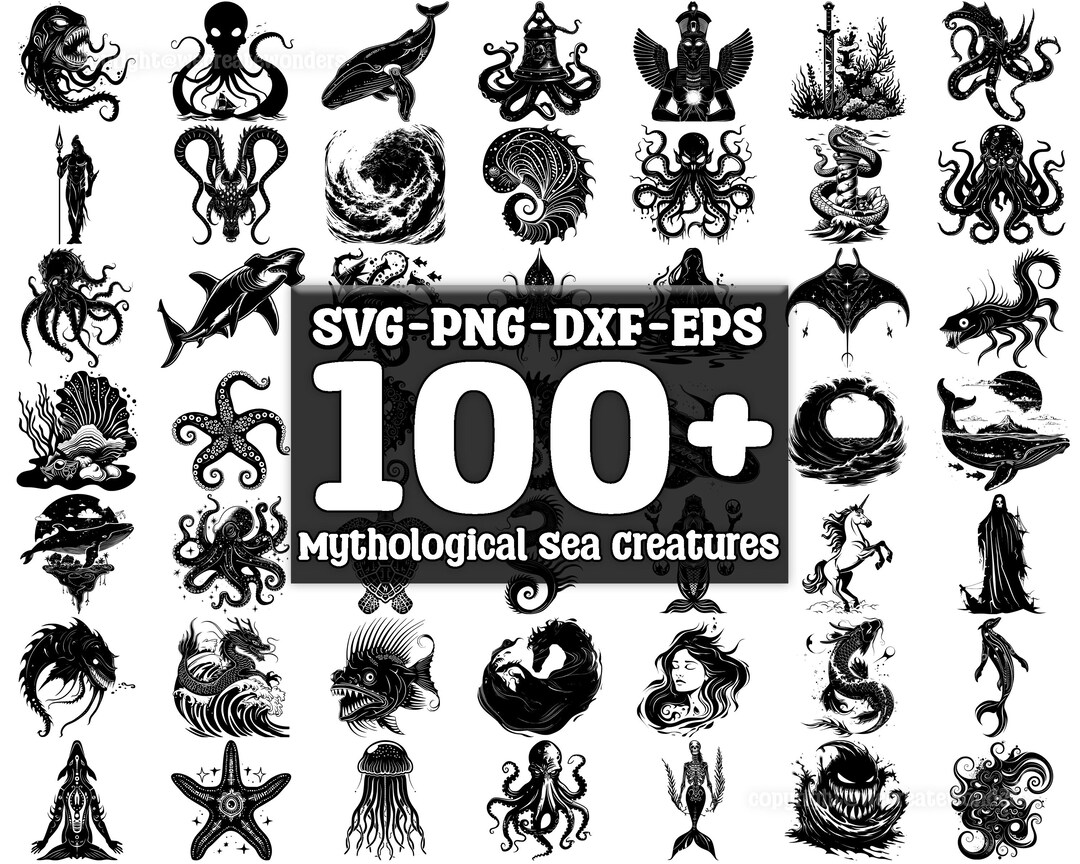 Mythological Sea Creatures SVG Bundle, Set of 100, Instant Digital ...