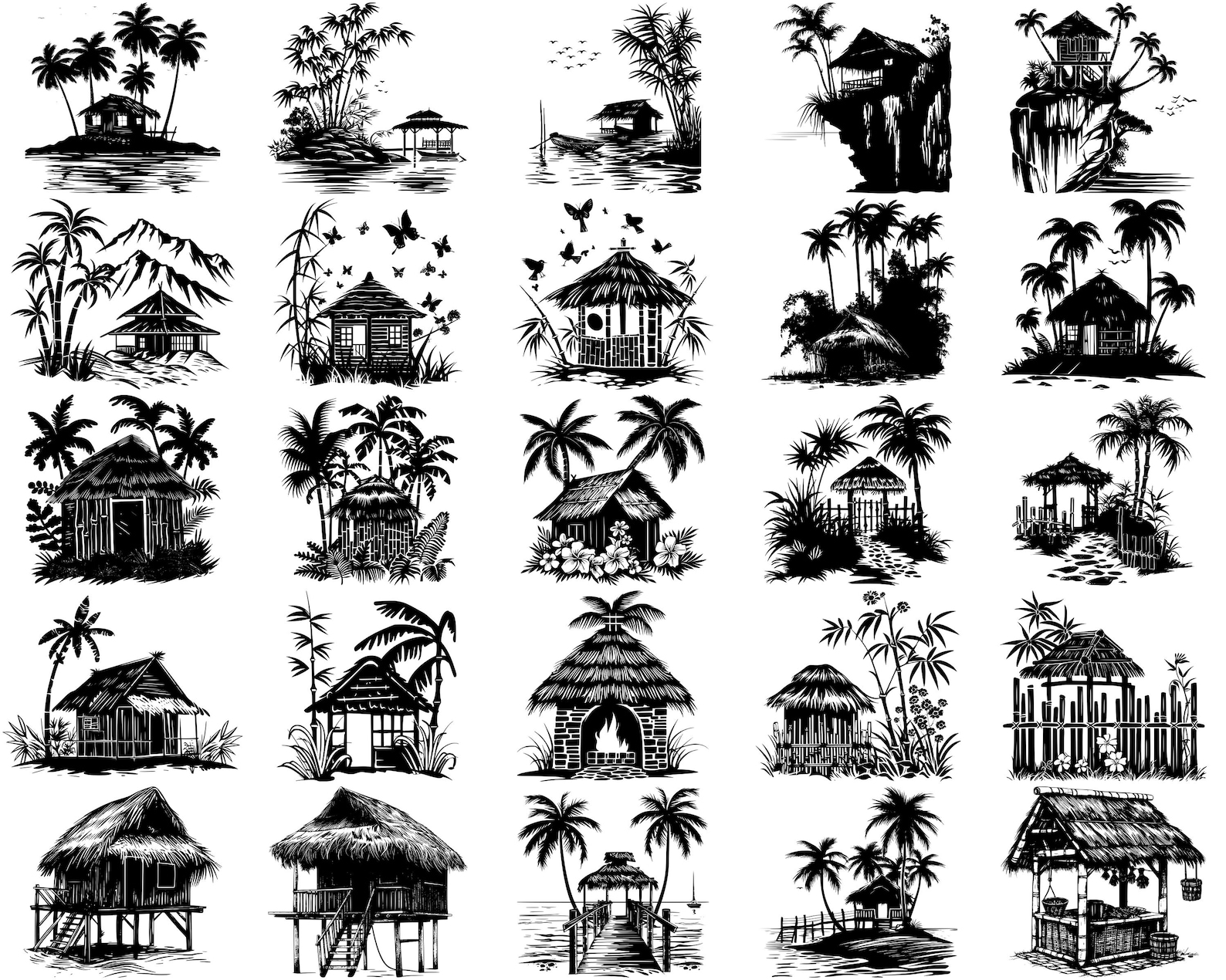Bamboo Hut SVG Bundle, Set of 100, Instant Digital Download, Png, Svg ...
