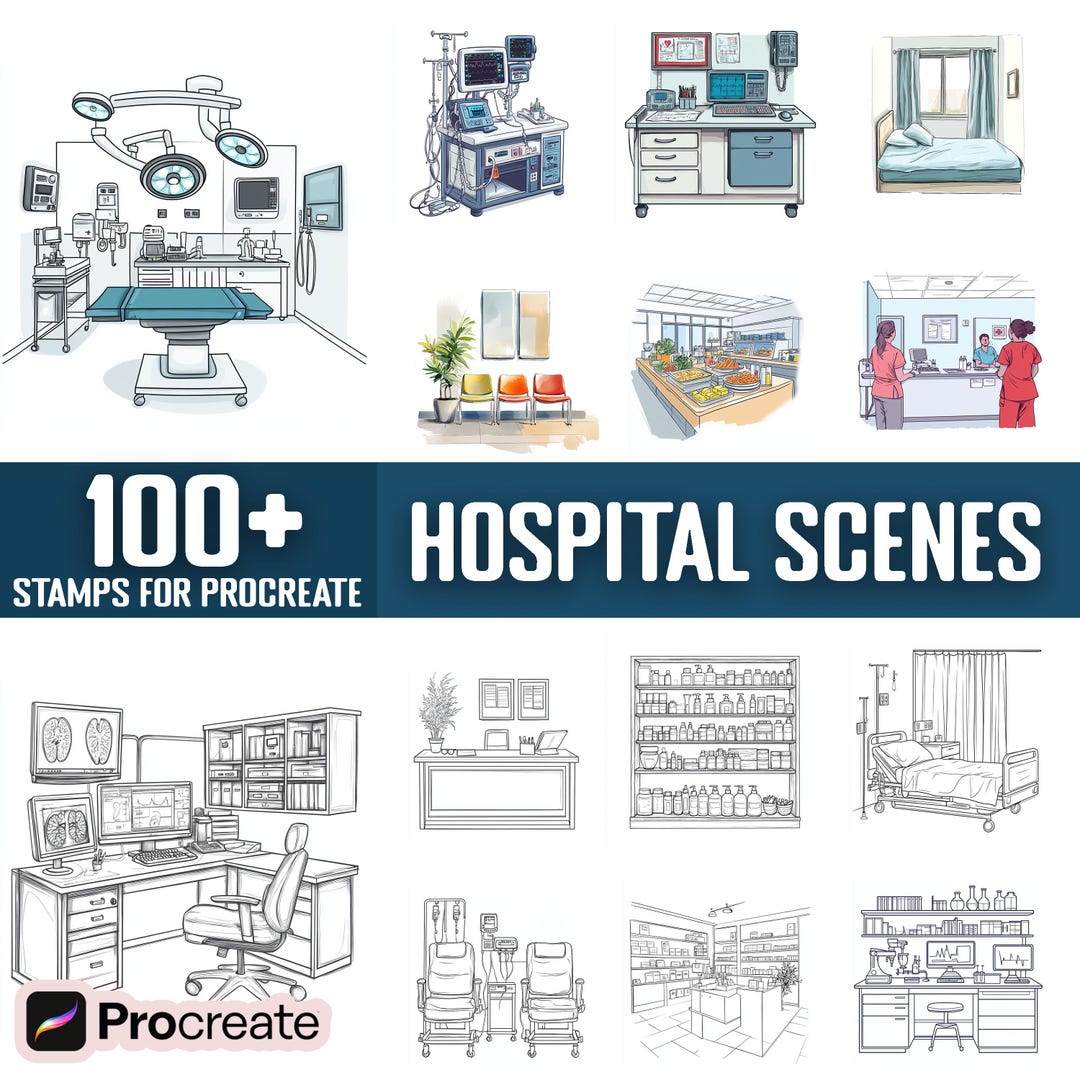 100+ Hospital Scene Procreate Stamps, Brushes for Procreate, Instant ...