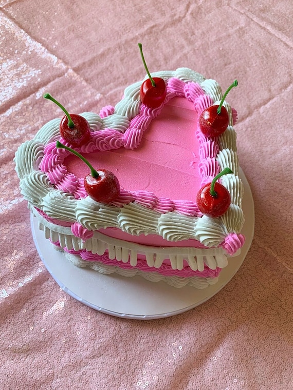 Pink Heart Shaped Fake Cake Cherry | Etsy Canada