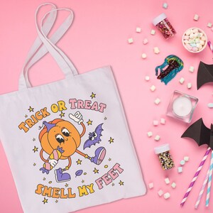 Halloween Canvas Tote Bag, Kid's Trick or Treating Bag, Retro Pumpkin ...