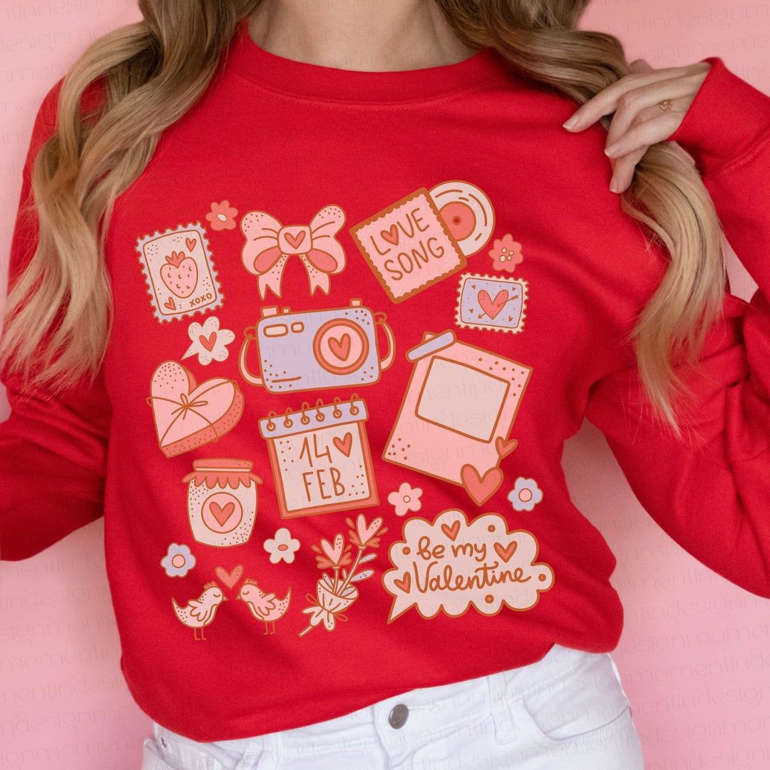 Cute Hand Drawn Valentine's Day Doodles Sweatshirt, Girls Valentine ...