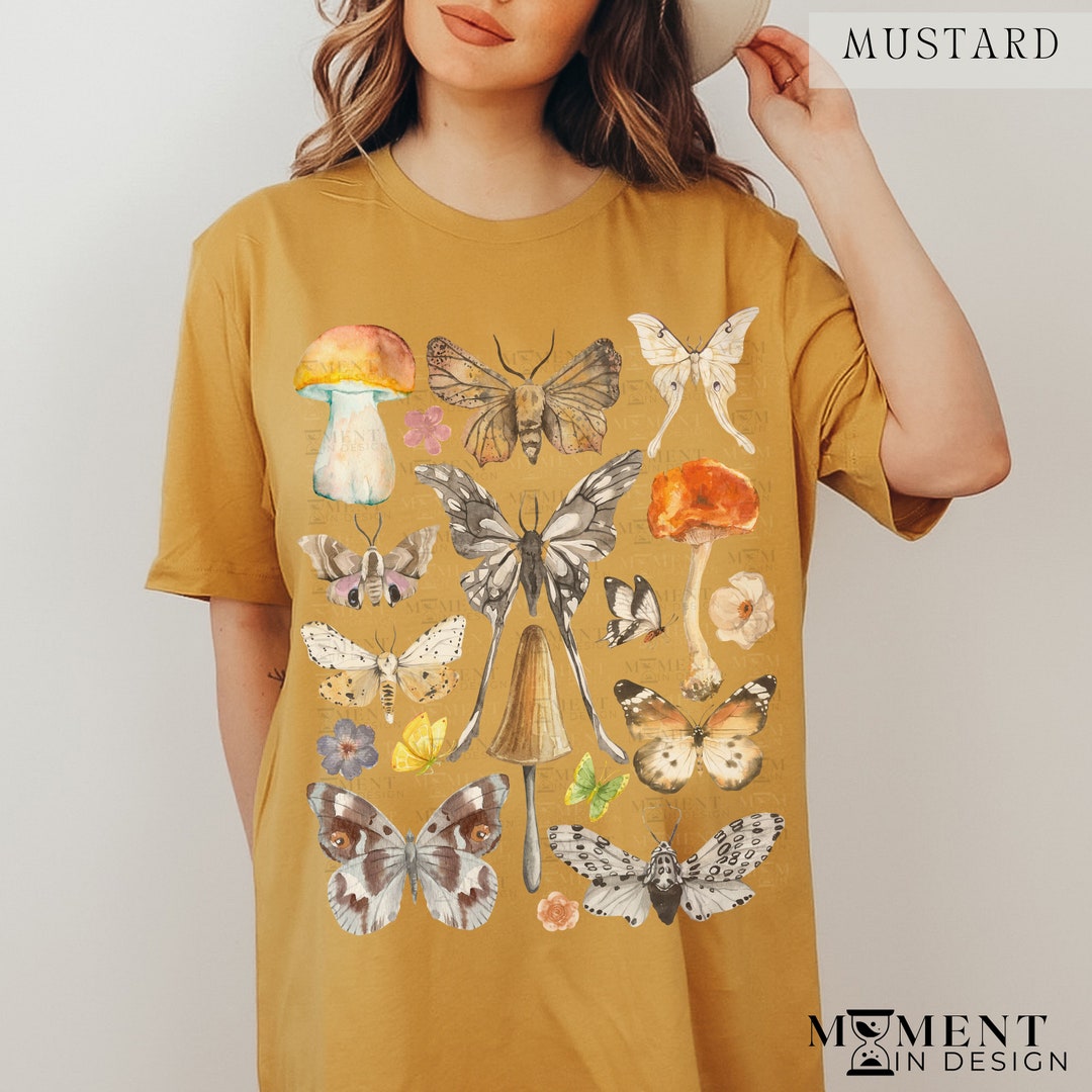 Women Moth & Mushroom Watercolor Shirt, Fairycore Grunge Tshirt ...
