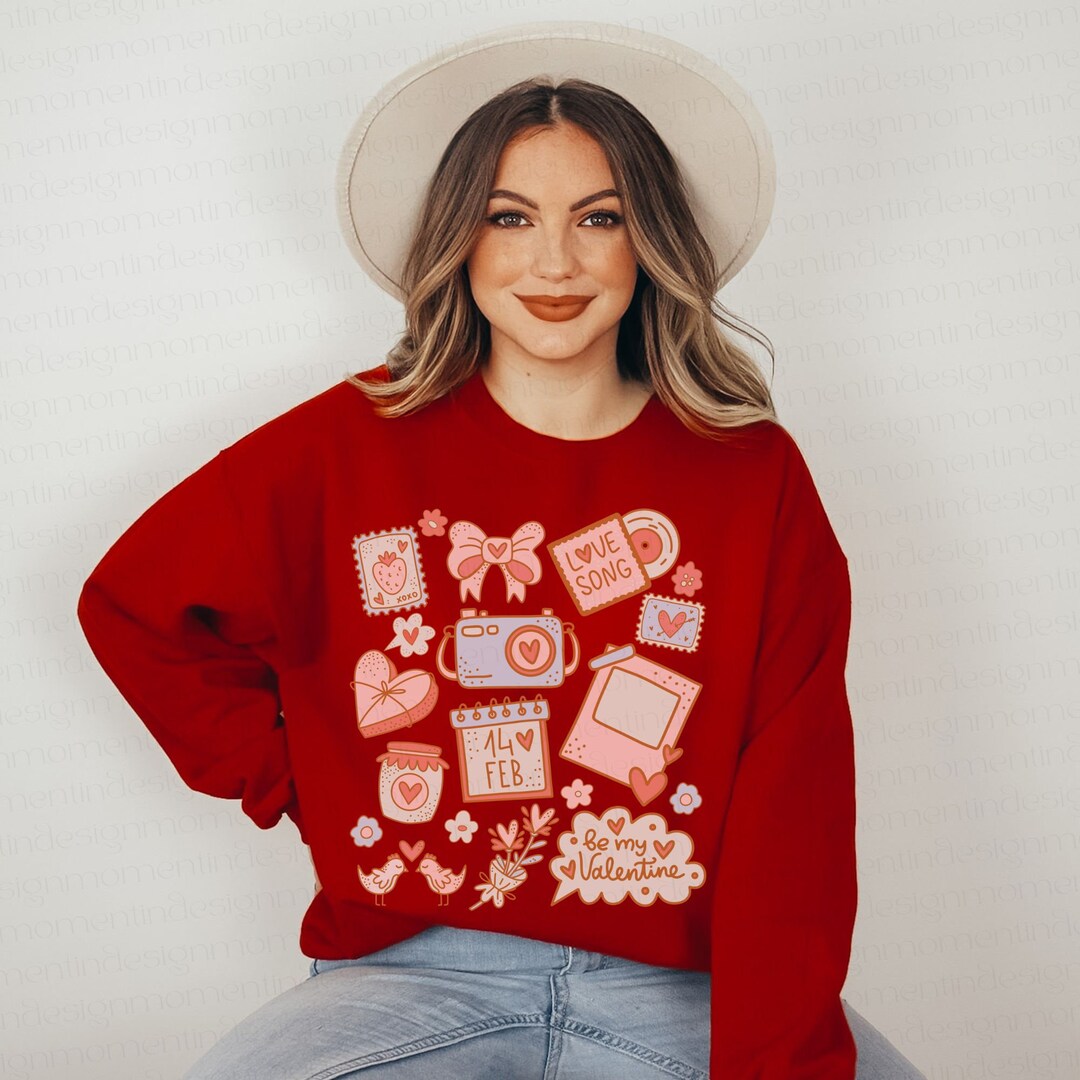 Cute Hand Drawn Valentine's Day Doodles Sweatshirt, Girls Valentine ...