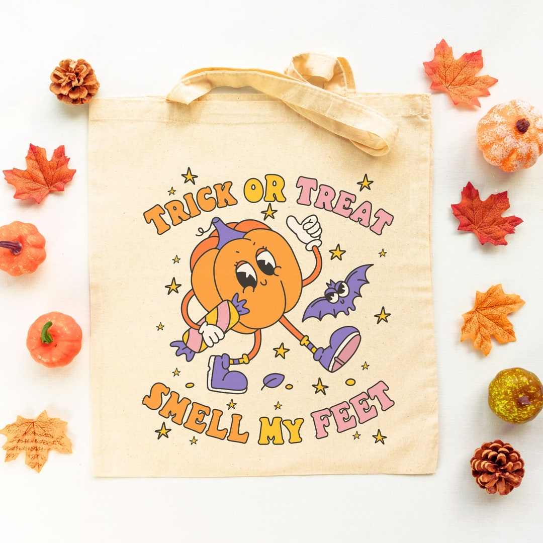 Halloween Canvas Tote Bag, Kid's Trick or Treating Bag, Retro Pumpkin ...
