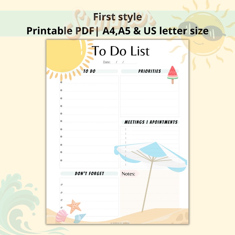 To Do List, Summer Vibes, Digital Print, Daily, Planner, Planner Insert ...