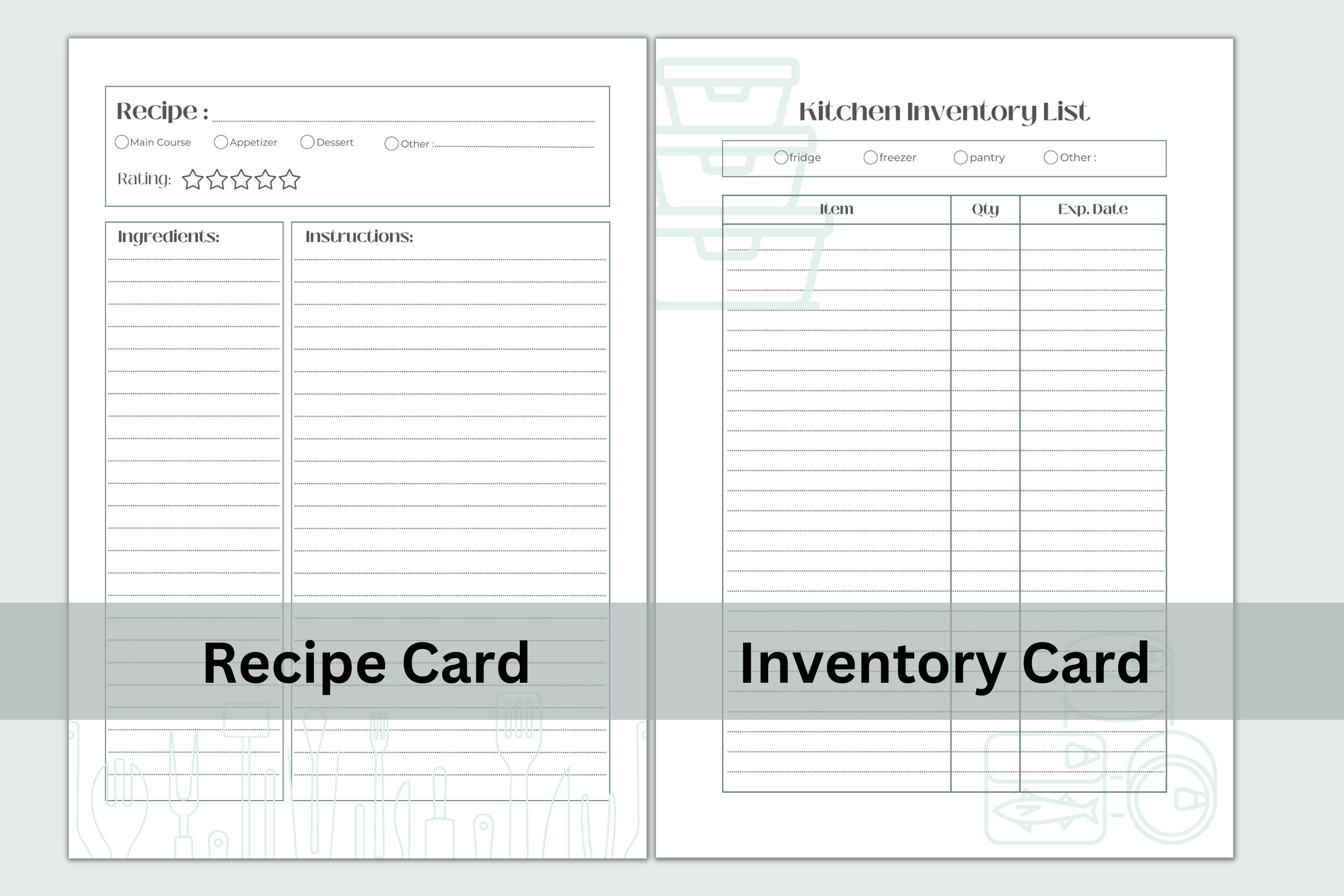 Recipe Card, Kitchen Inventory List, Weekly Menu, Food Ideas, Grocery ...